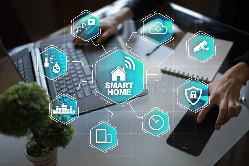 Smart Home Automation Concept on Virtual Screen. Stock Photo - Image of ...