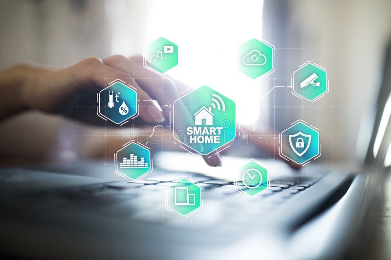 Smart Home Automation Concept on Virtual Screen. Stock Image - Image of ...