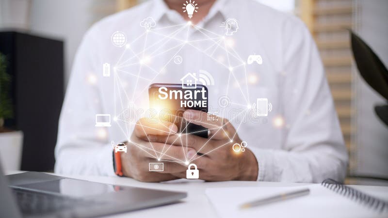 Smart Home Automation Concept on Virtual Screen Stock Photo - Image of ...