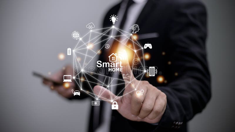 Smart Home Automation Concept on Virtual Screen Stock Illustration ...