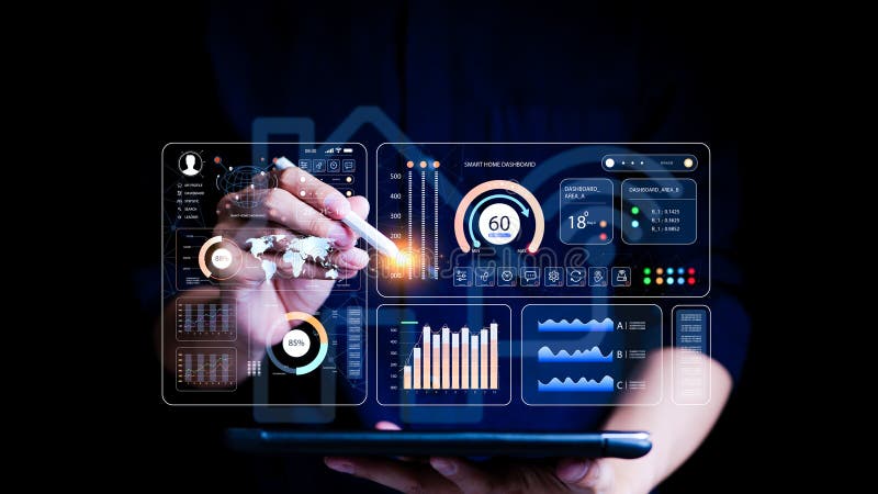 Smart Home Automation Control System Concept. Man Using the Management ...