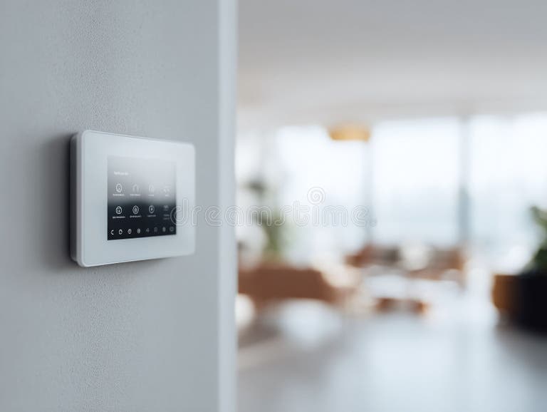 Smart Home Automation Panel on a Wall. Modern Interior. Illustrates ...