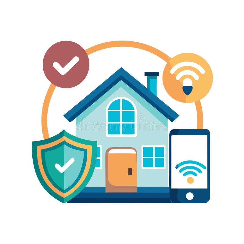 Smart Home Automation Security and Control Concept with House, Shield ...