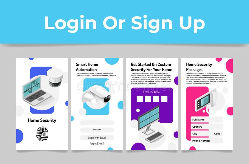 Smart Home Automation Security Mobile App Interface Log in or Sign Up ...