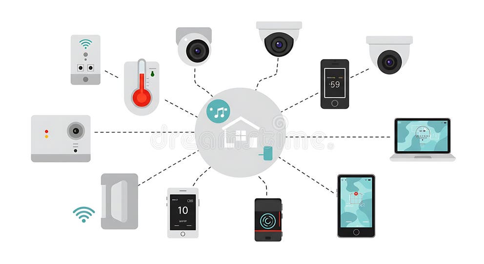 Smart Home Automation System Connecting Devices Via Central Hub Network Stock Illustration ...