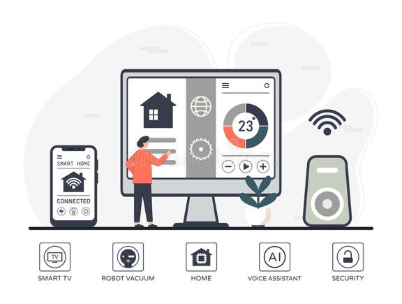 Smart Home Automation System Interface on Devices. Stock Illustration ...