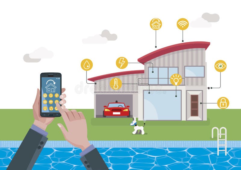 Smart Home Automation System with Mobile Phone Stock Illustration ...