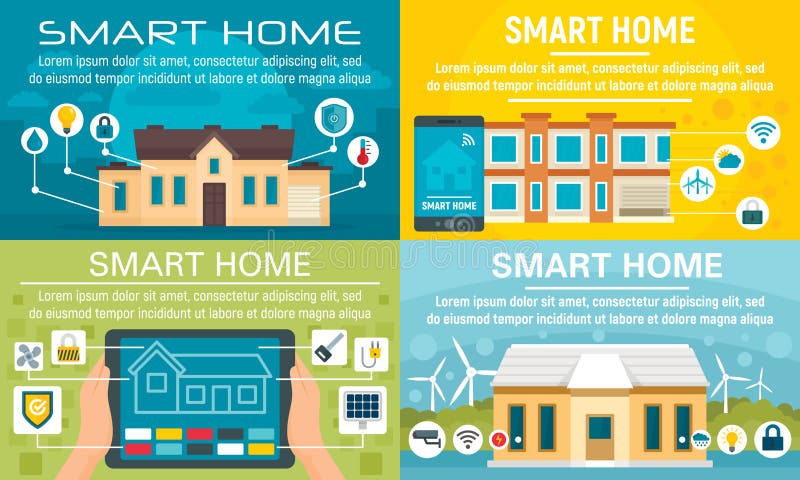 Smart Home Banner Set, Flat Style Stock Vector - Illustration of flat ...