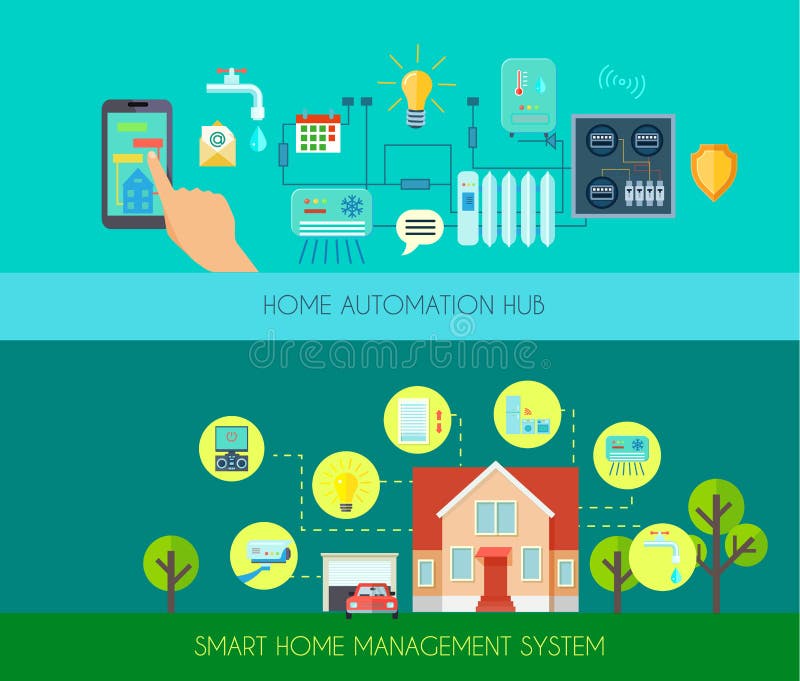 Smart Home Banners Set stock vector. Illustration of energy - 210020246