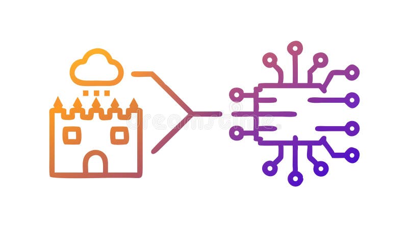 A Smart Home Castle with a Digital Security Network Vector Design ...