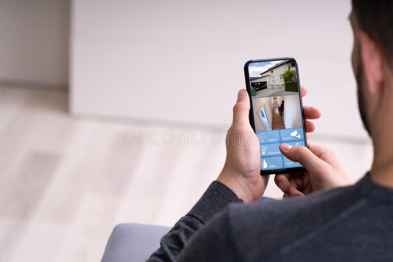 Smart Home CCTV Security on Mobile Phone Stock Image - Image of inspect ...