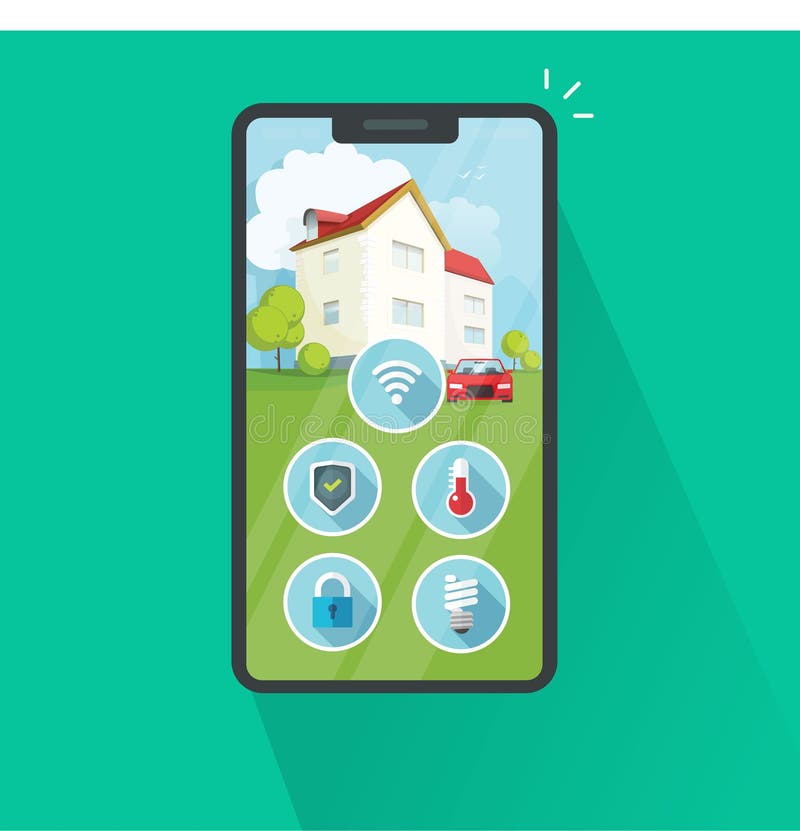 Smart Home on Cell Phone Vector Illustration, Flat Cartoon Protection ...
