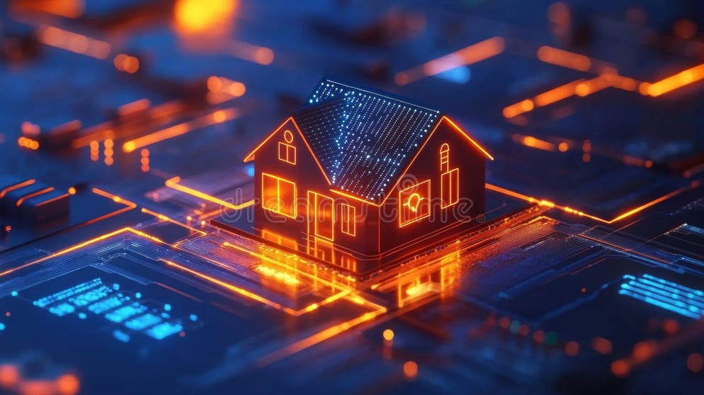 Smart Home on Circuit Board Digital House Network Technology Stock ...