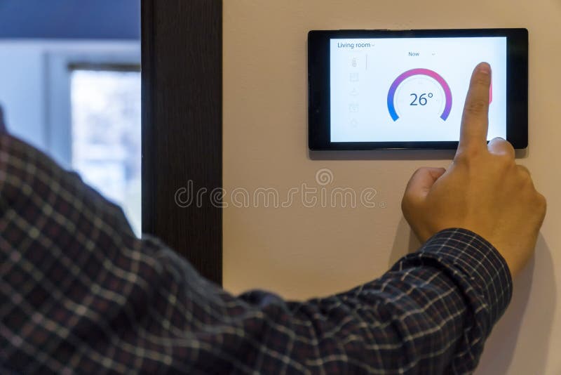 Smart Home Climate Control Device on a Wall Stock Image - Image of ...
