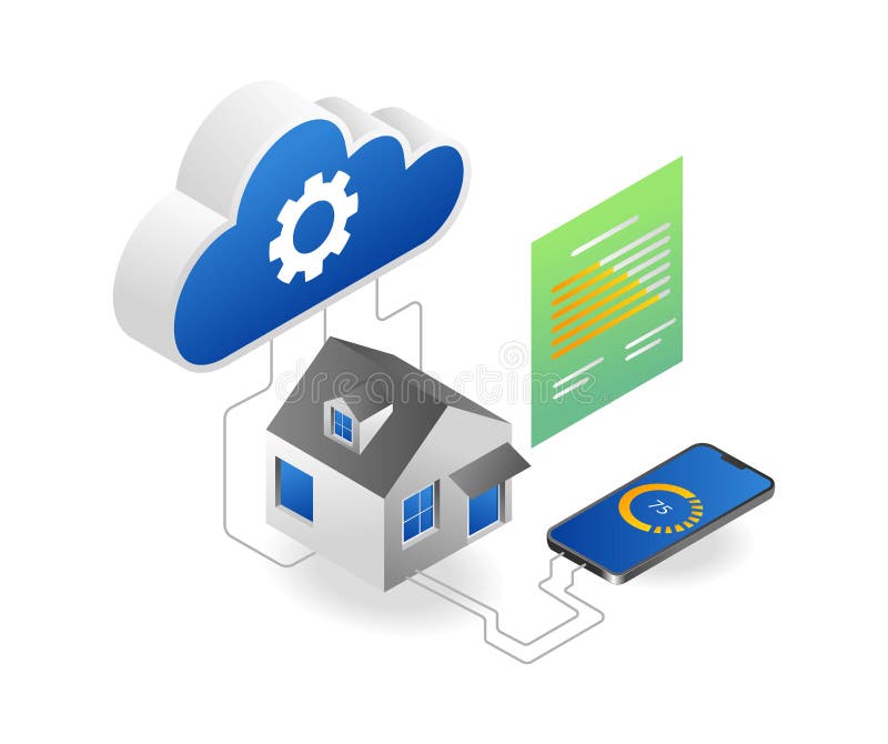 Smart Home with Cloud Server Stock Illustration - Illustration of ...