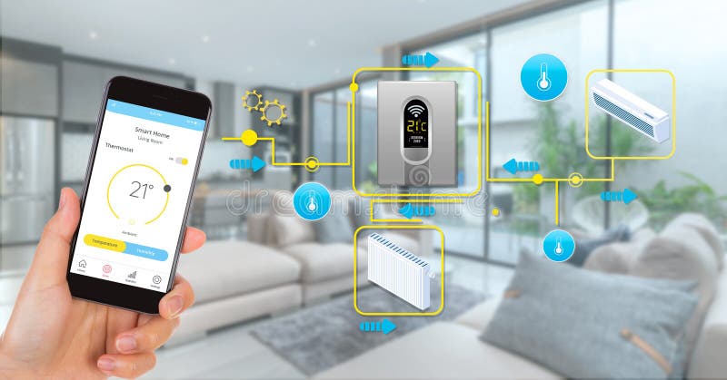 Smart Home Concept - Application on Smartphone Stock Image - Image of ...
