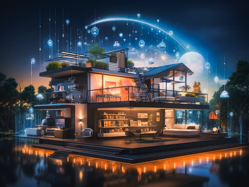 Smart Home Concept. Smart Home. Home Automation. Pop-up Apps on Walls ...