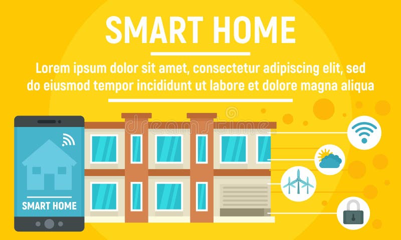 Smart Home Concept Banner, Flat Style Stock Vector - Illustration of ...