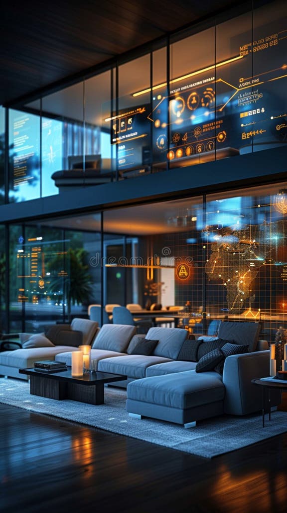 Smart Home Concept 3D Render Featuring Interactive Map Display Stock Illustration - Illustration ...