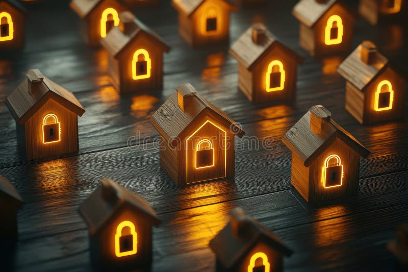 Smart Home Concept Featuring Wooden Houses Illuminated by Glowing ...
