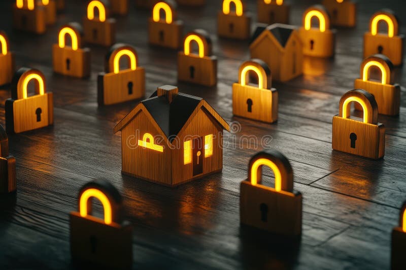 Smart Home Concept with Glowing Locks and Binary Code Background Stock ...