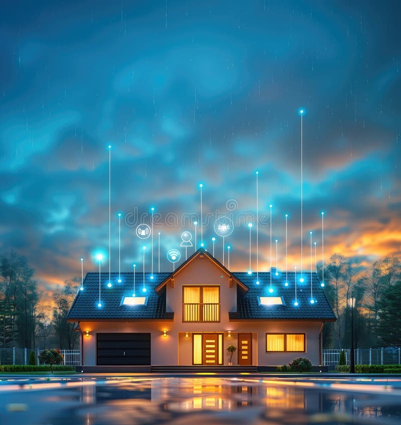 Smart Home Concept. Smart House Connected To Wireless Internet Network ...