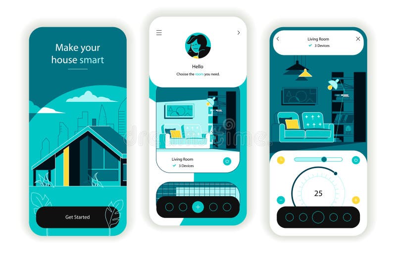 Smart Home Concept Onboarding Screens. Remote Control of Temperature ...