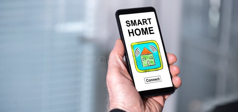 Smart Home Concept on a Smartphone Stock Image - Image of hand ...