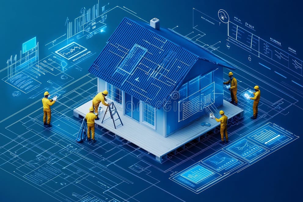 Smart Home Construction in Bauhaus Inspired Blueprint Style with Augmented Reality Data ...