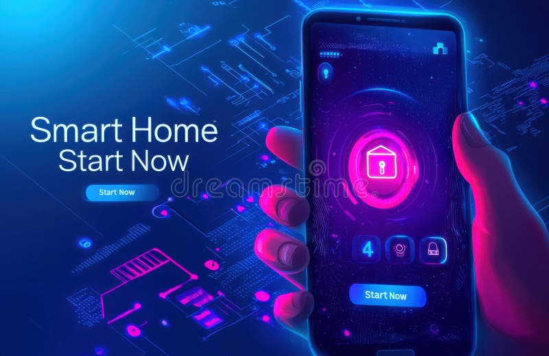 Smart Home Control App Phone Futuristic Neon Interface Stock Photos - Free & Royalty-Free Stock ...
