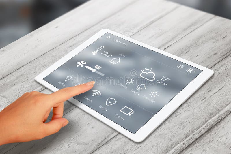 Smart Home Control App Use on Tablet Stock Image - Image of flat ...