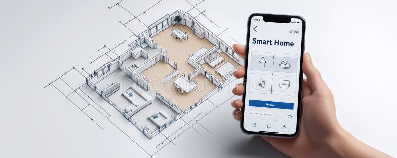 Smart Home Control App Interface Displayed on an IPhone with a Detailed Architectural Floor Plan ...