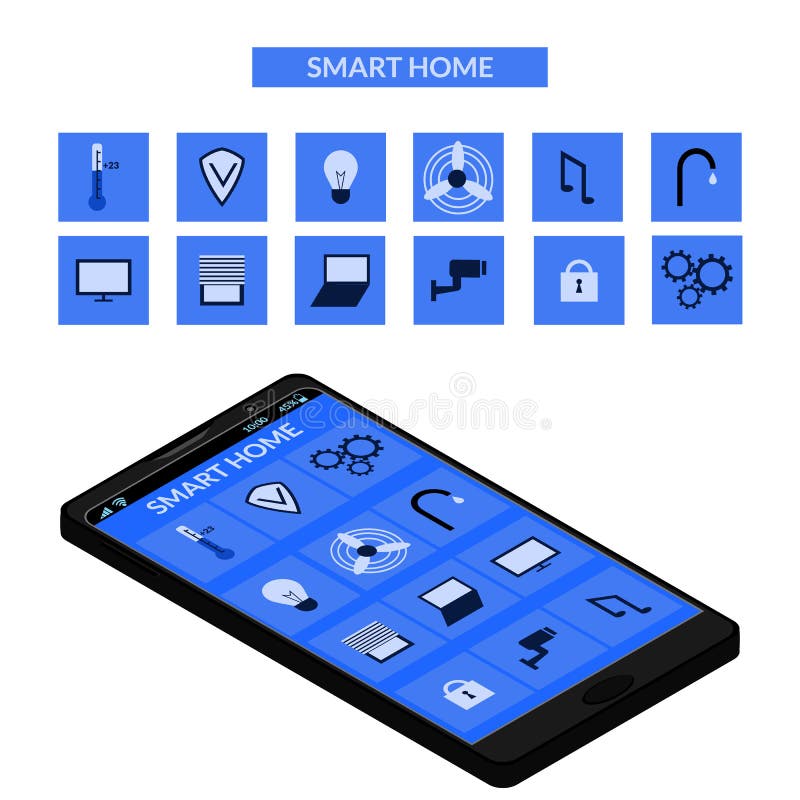 Smart Home and Control Device with Different Icons and Elements. Stock ...