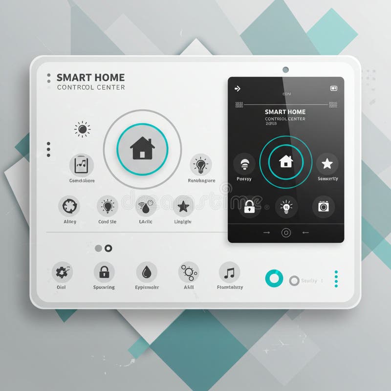 Smart Home Control Interface Featuring a Sleek, Modern Design. the Main Panel is Stock ...