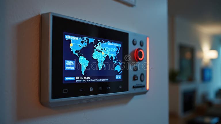 Smart Home Control Panel with Blue World Map Interface for Security ...