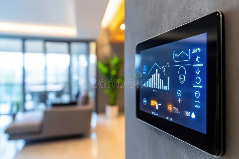 Smart Home Control Panel with a Colorful Digital Interface in a Modern ...
