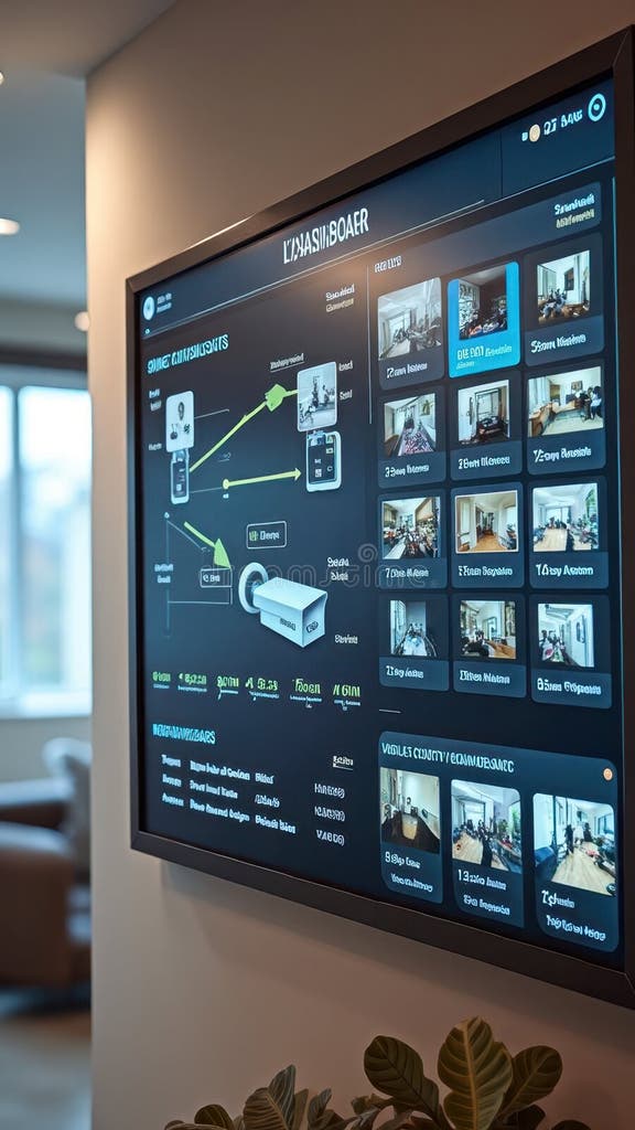 Smart Home Control Panel Displaying Energy Usage and Room Monitoring ...