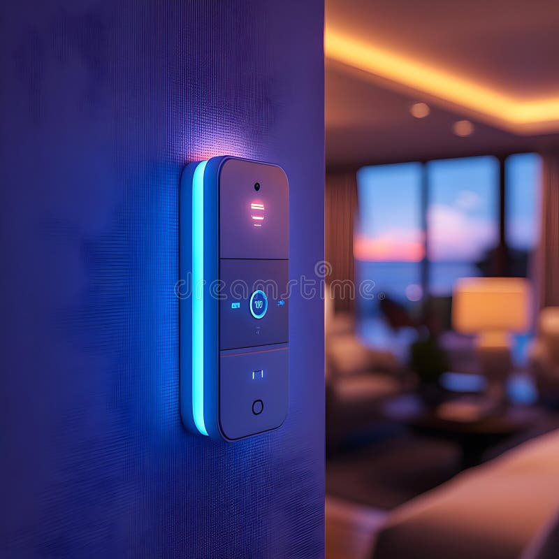 Smart Home Control Panel Illustration with Blue and Red Lights Stock ...