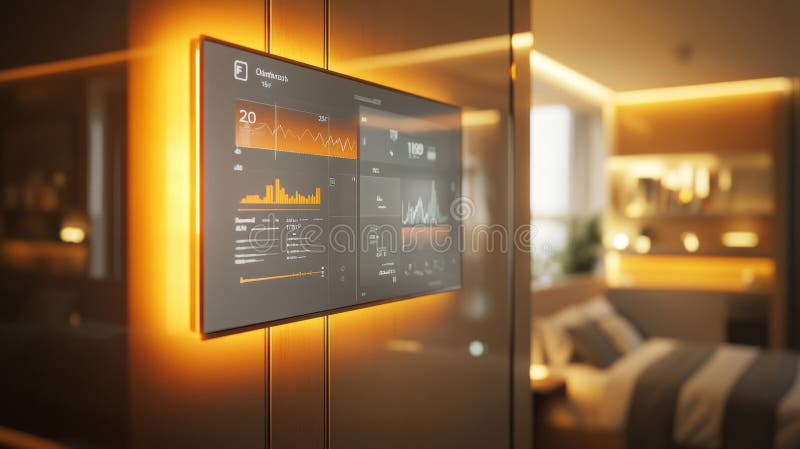 Smart Home Control Panel Interface Display in Modern Bedroom Stock ...