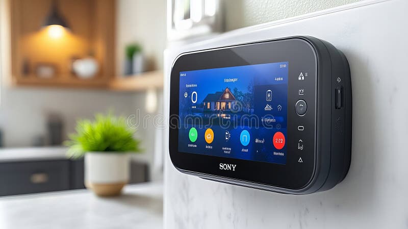 Smart Home Control Panel in Modern Kitchen Interior Stock Illustration ...