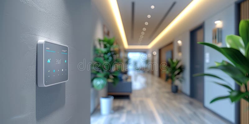 Smart Home Control Panel on a Modern Wall in a Bright Hallway with Soft ...