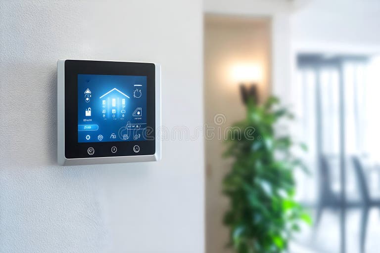 Smart Home Control Panel Mounted on a Wall in a Modern, Bright Interior ...