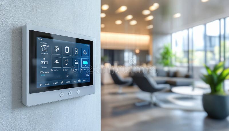 Smart Home Control Panel Mounted on Wall is Monitoring Security System ...
