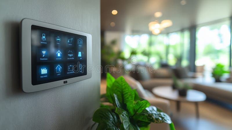 Smart Home Control Panel Mounted on Wall is Showing Security System ...