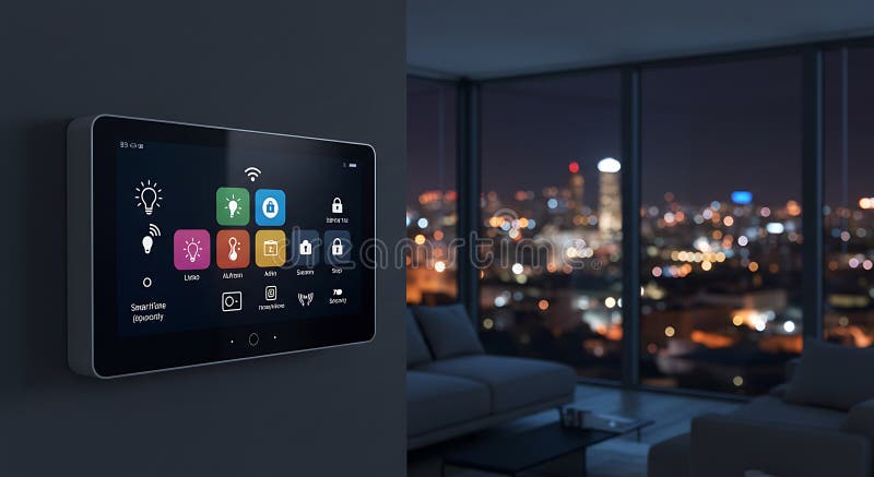 Smart Home Control Panel Night Cityscape Interface Stock Photos - Free ...