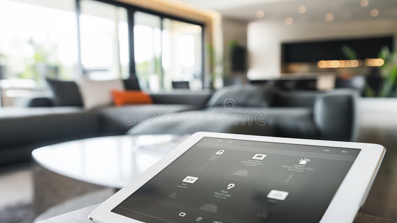 Smart Home Control Panel on a Tablet in Modern Living Room with ...