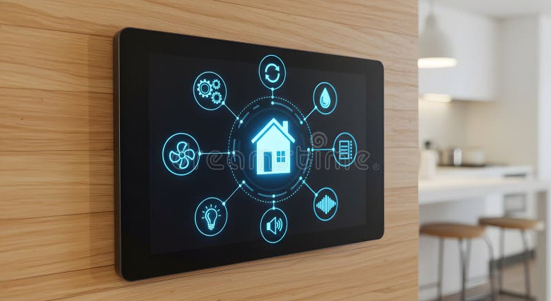 Smart Home Control Panel on Wall Stock Illustration - Illustration of ...