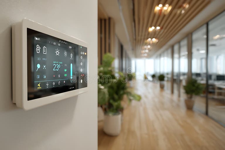 A Smart Home Control Panel on the Wall of an Office, Displaying Various ...