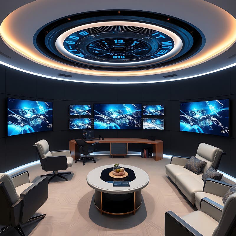 A Smart Home Control Room with Built in Screens and a Futuristic Design ...