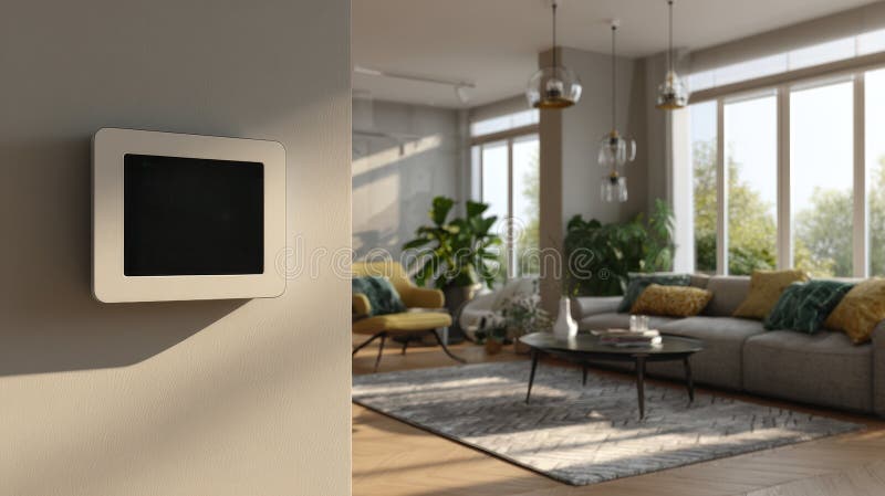 Smart Home Control Tablet Standing on the Wall of the Living Room ...
